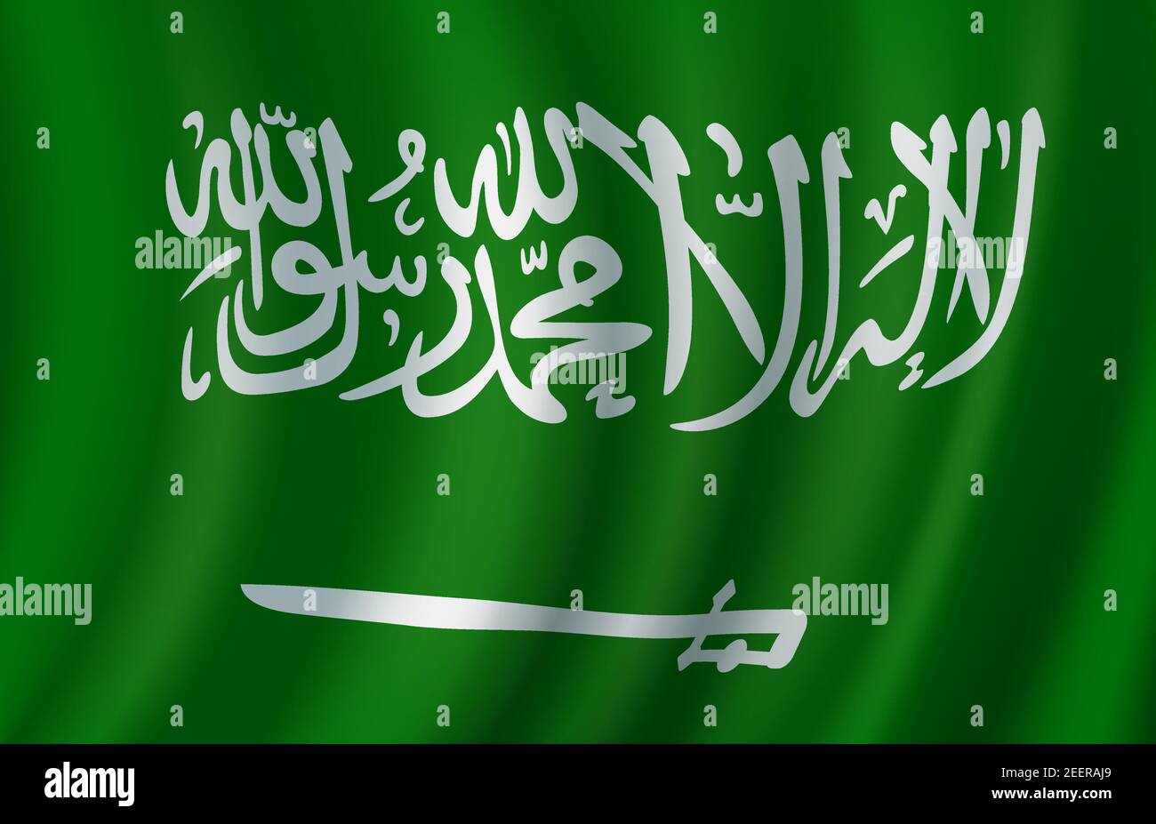 Flag of Saudi Arabia 3d vector with arabic inscription and sword on ...