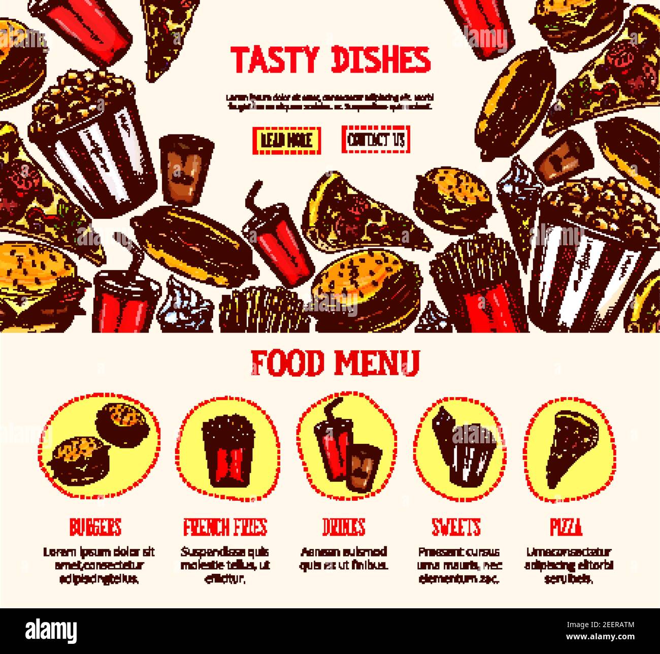 Fast food restaurant landing or web page template. Vector menu design ...