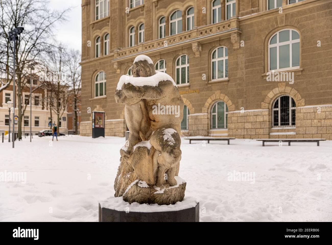 Snow blizzard has piled snow on city streets in Braunschweig, Germany ...
