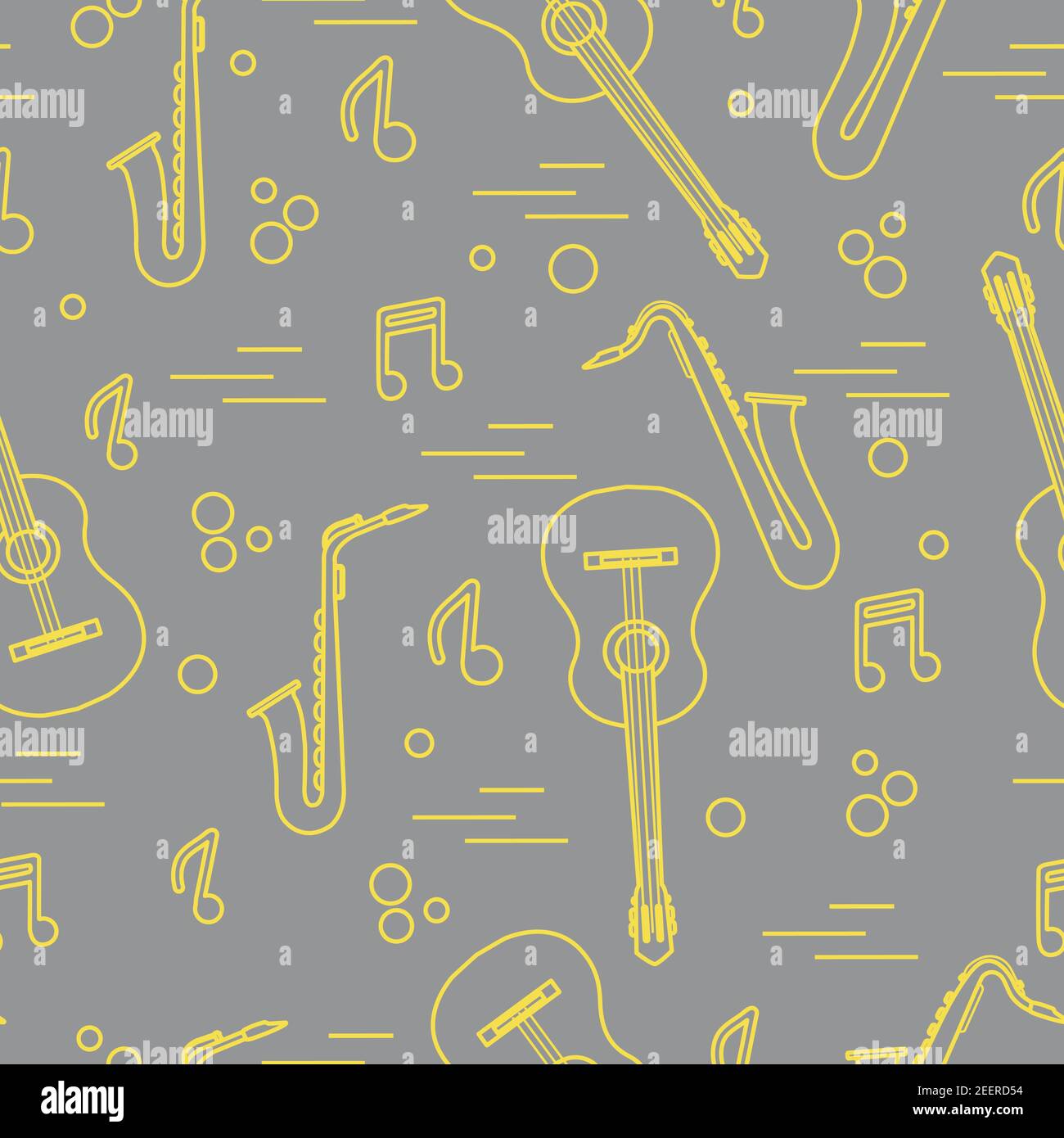 Seamless pattern with saxophones, notes, guitars. Musical instruments ...