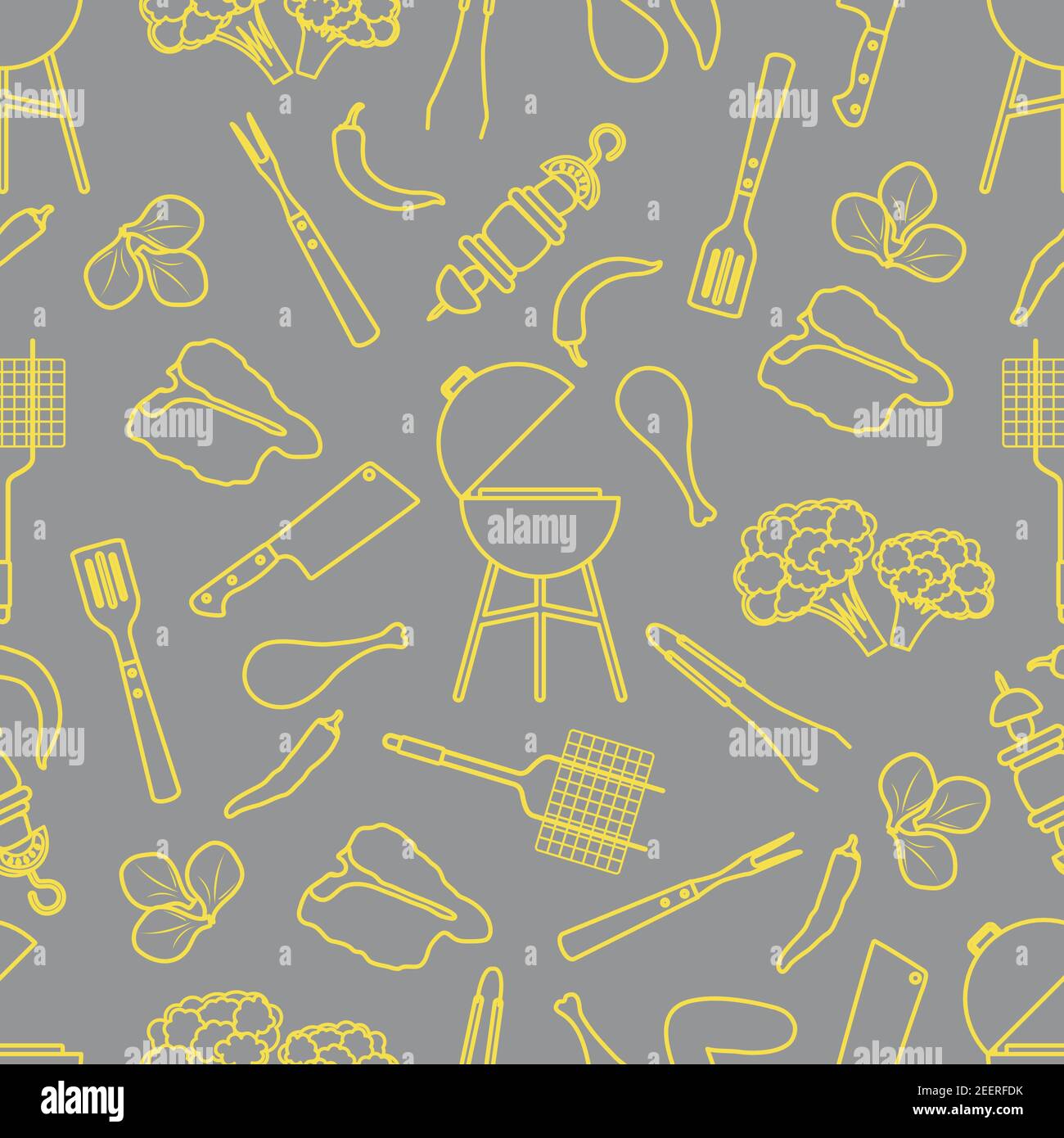 Seamless pattern with grill and barbecue tools, food. BBQ party ...