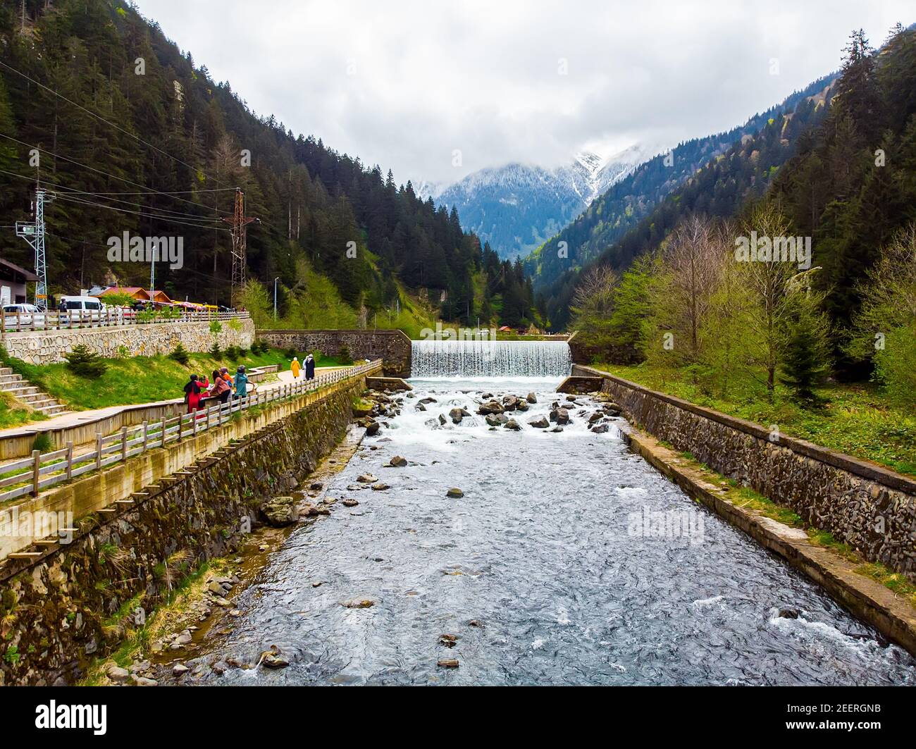 Aerial view of beautiful natural landscape Uzungol in city of Trabzon ...