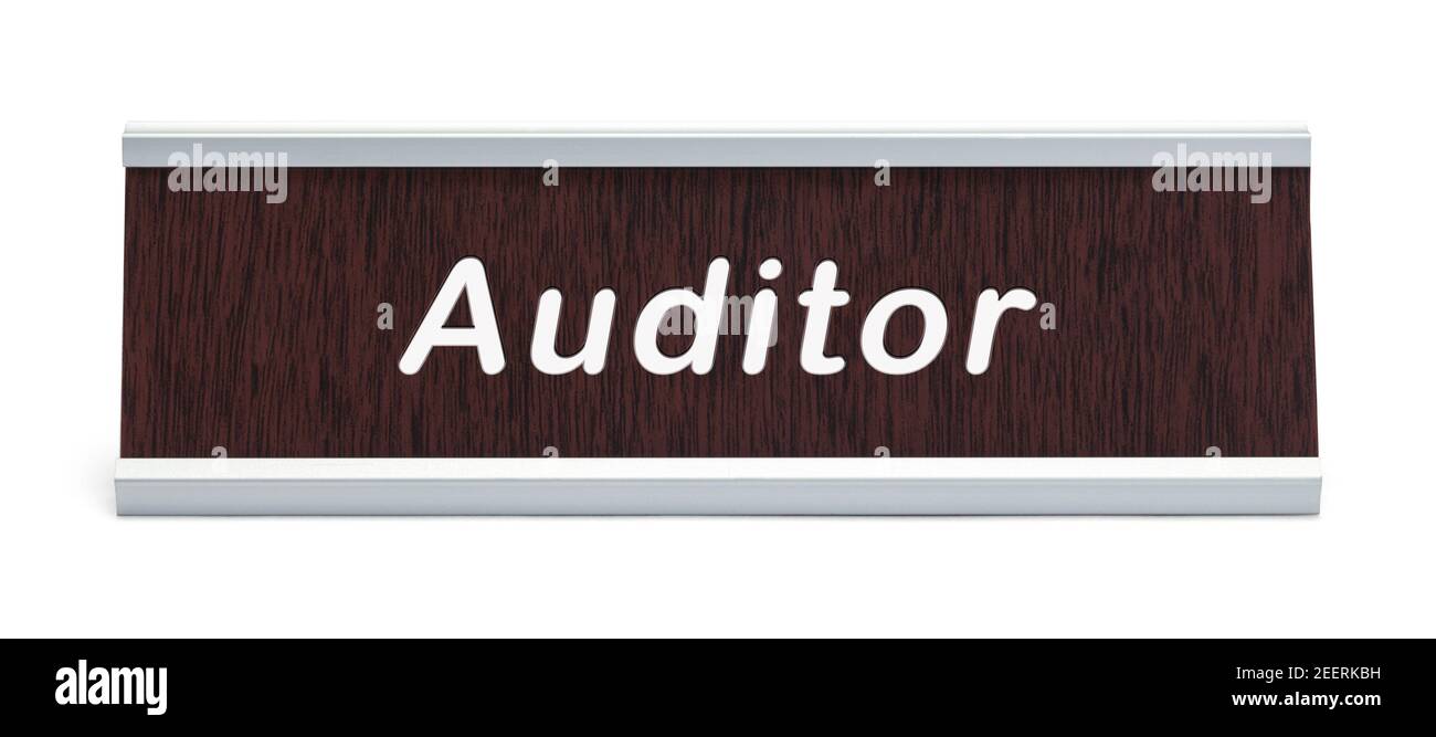 Wood And Metal Auditor Desk Name Plate Cut Out Stock Photo - Alamy