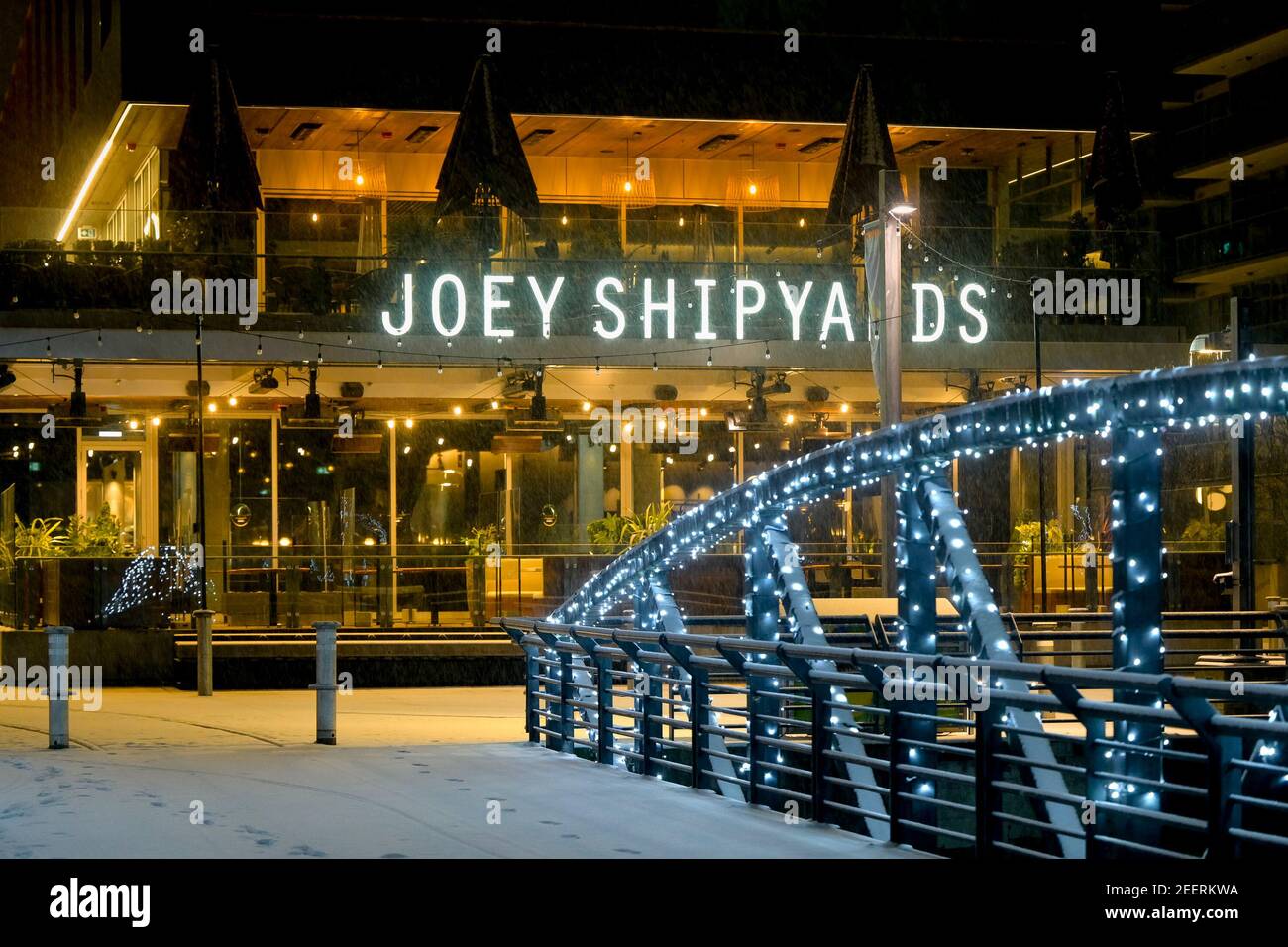 Joey Shipyards restaurant, Shipyards District, winter, snow, North ...
