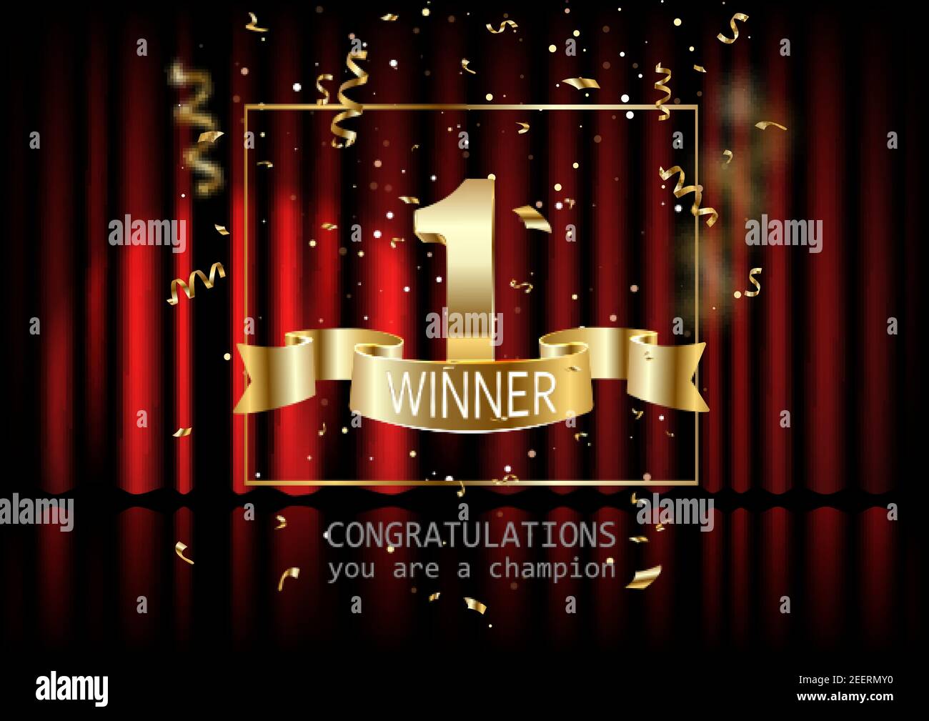 Winner banner. 1 place in competition. Shining golden number one with ...