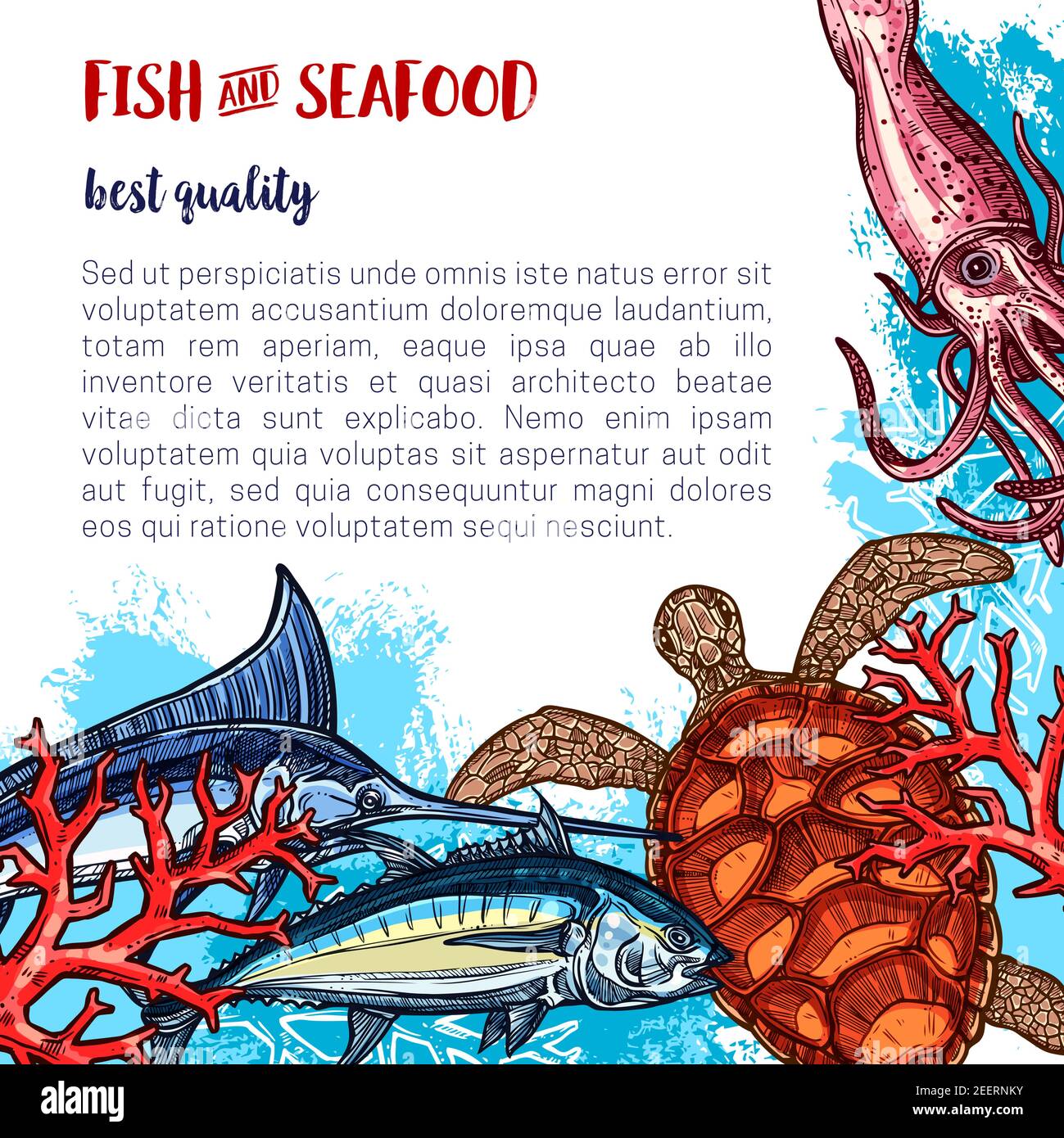 Fresh seafood poster for fish or sea food market or restaurant. Vector ...