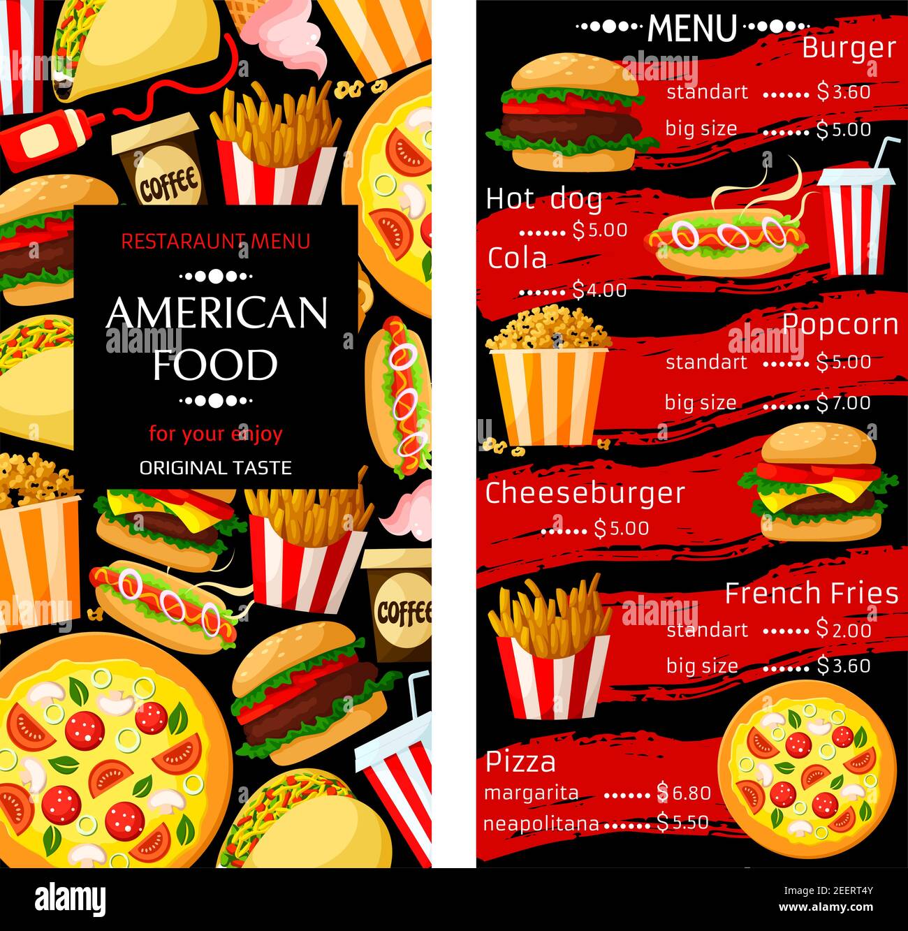 Fast food price menu template for burgers, pizza or sandwiches and ...