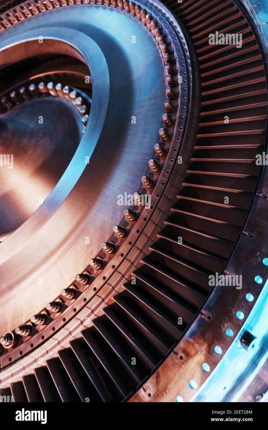 Turbine generator rotor with blades and discs, interior view. Elements ...