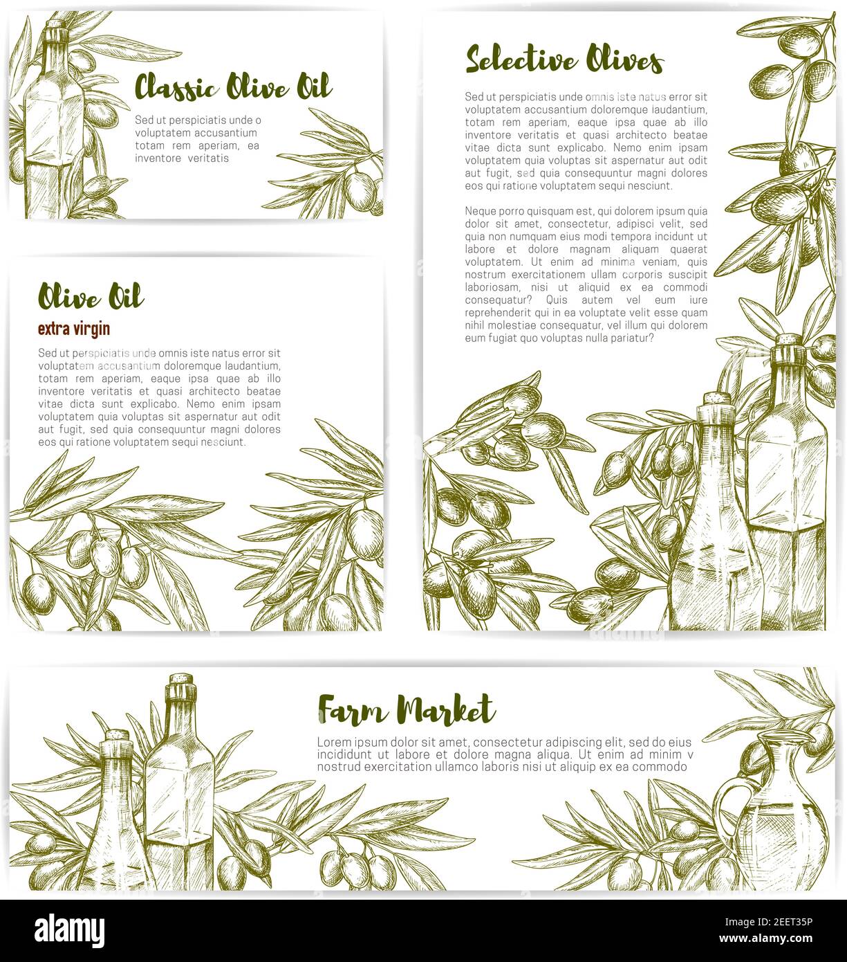 Olive oil banners and posters set. Vector sketch templates design of ...