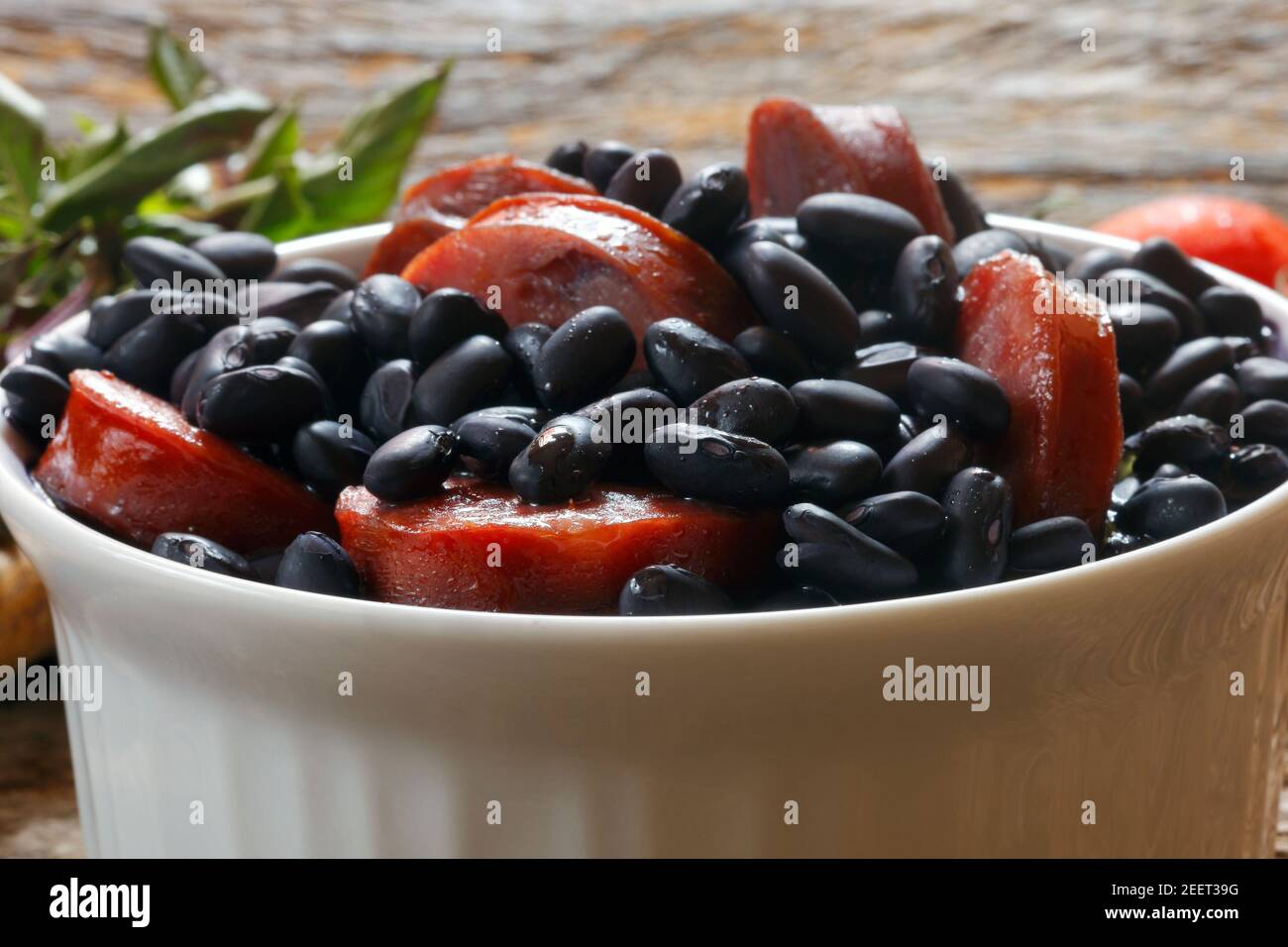 Feijoada, a stew of beans with beef and pork, which is a typical ...