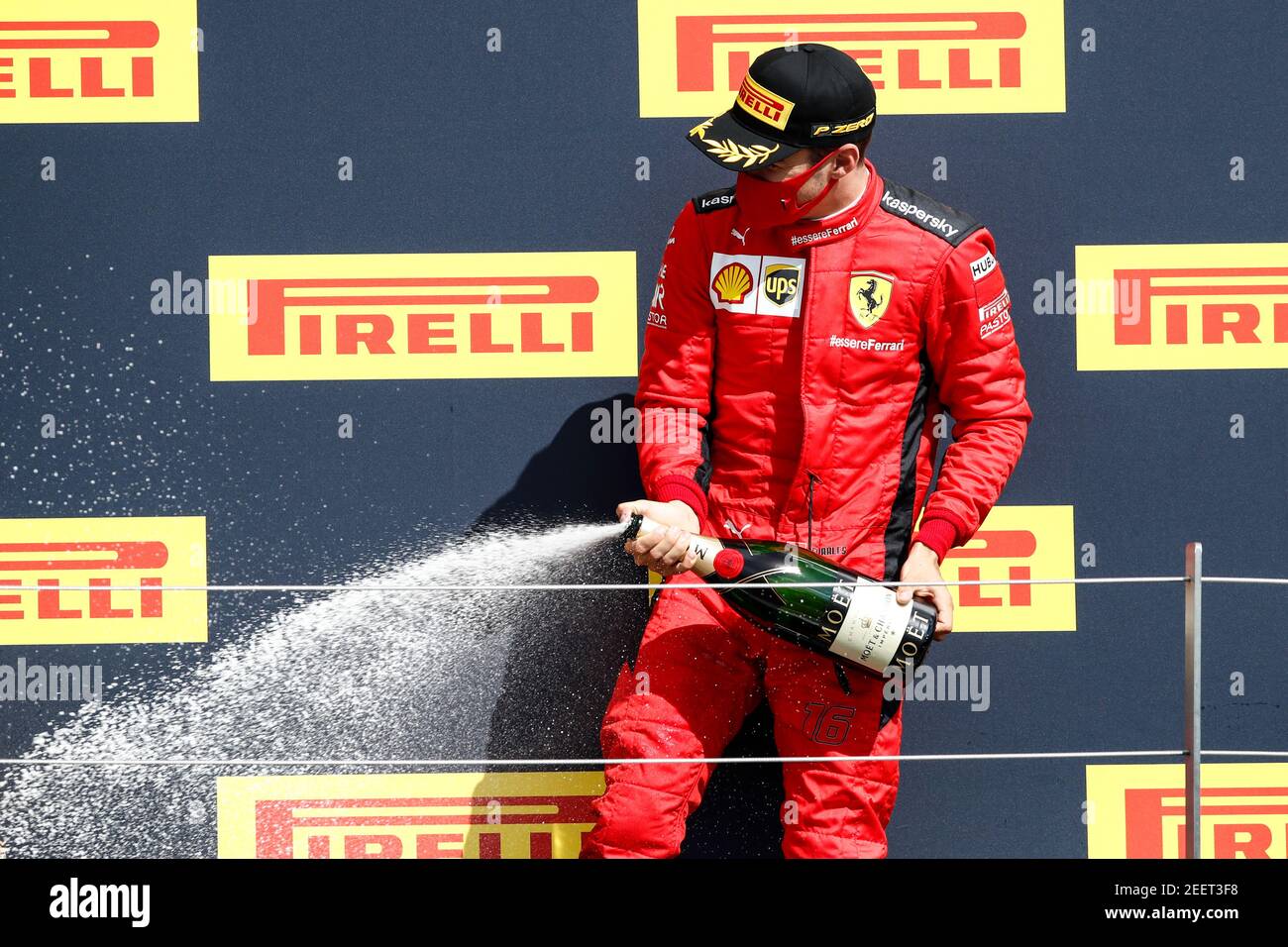 LECLERC Charles (mco), Scuderia Ferrari SF1000, portrait at the podium celebrating his 3rd ...