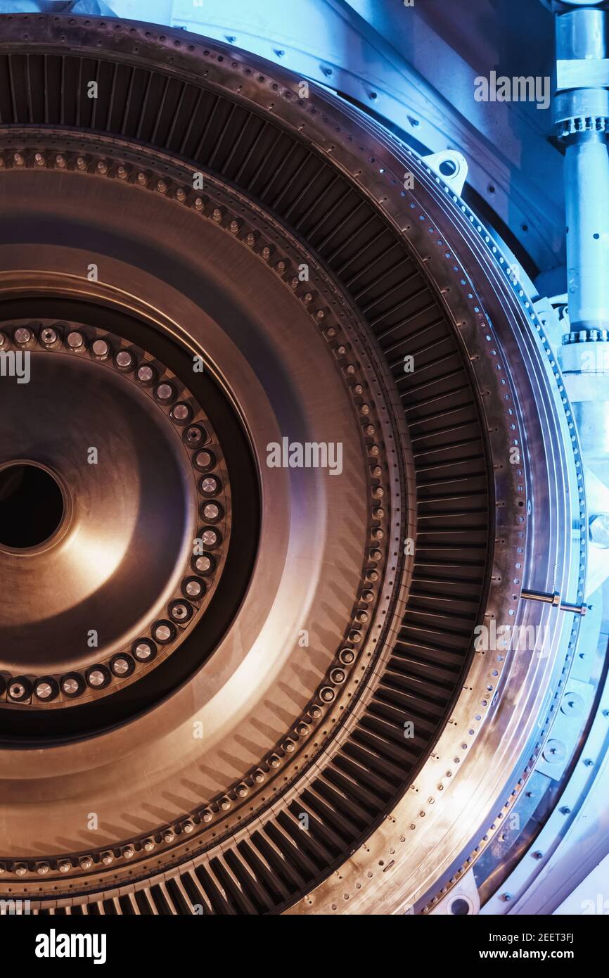 Turbine generator rotor with blades and discs, interior view. Elements ...