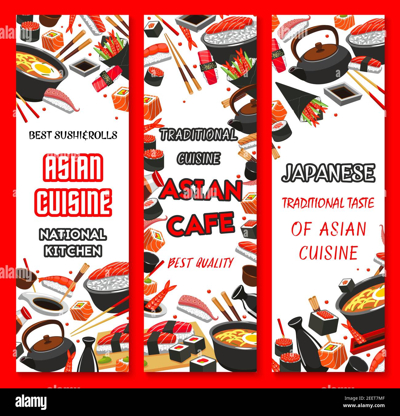 Japanese sushi restaurant banners for menu or sushi bar design template ...