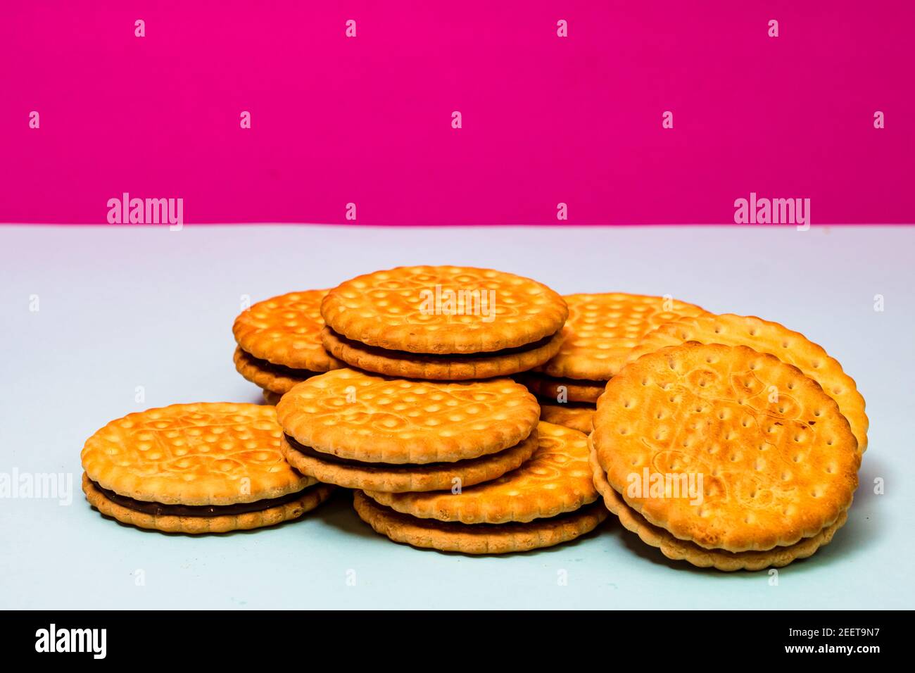 Round biscuits with chocolate cream, sandwich biscuits with chocolate ...