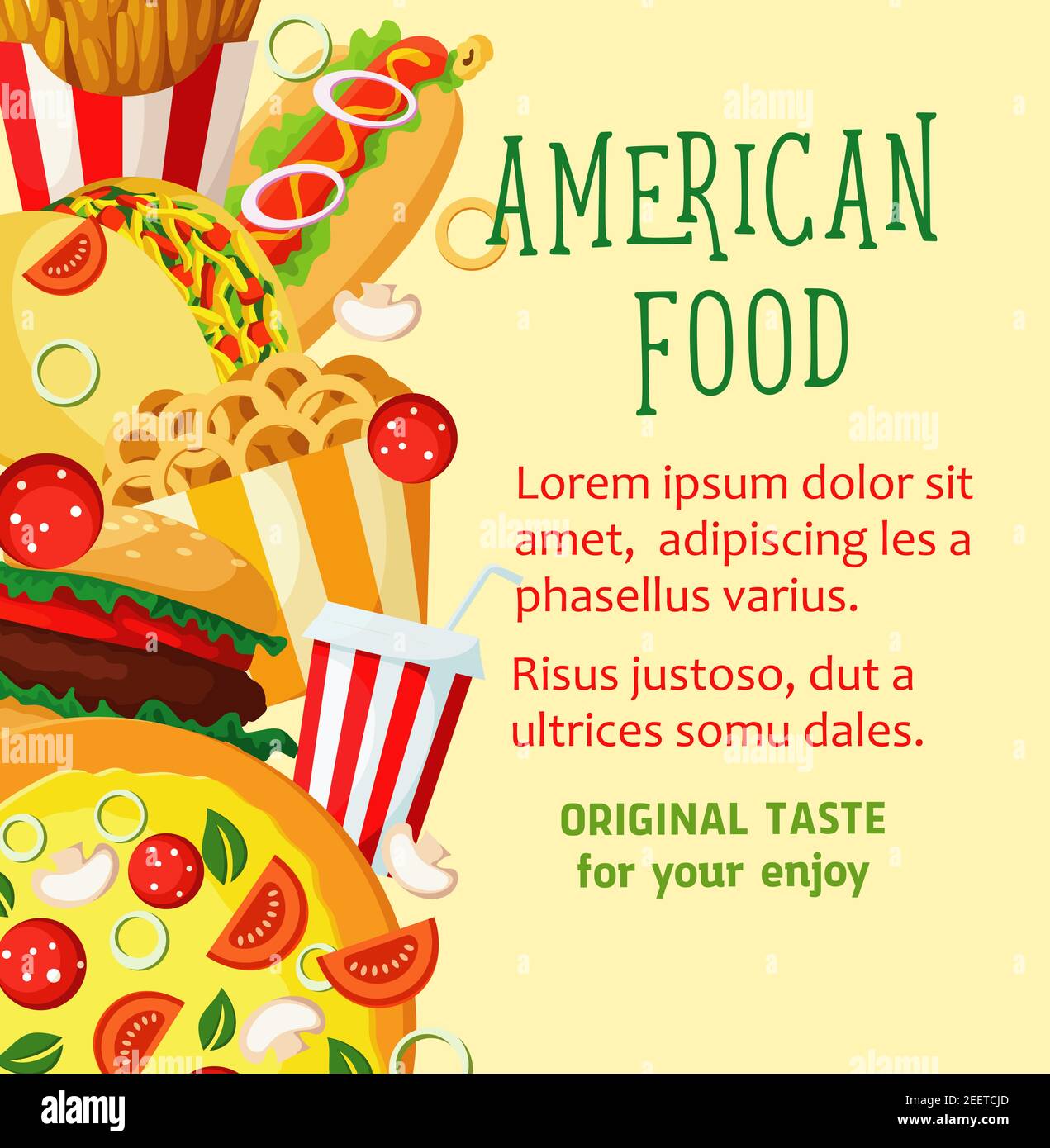 Fast food restaurant poster template of fastfood sandwiches and snacks ...