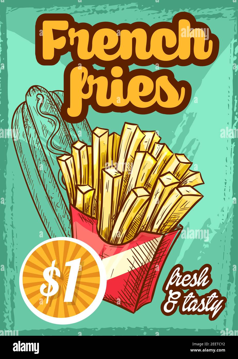 Fast food french fries menu poster with price for cinema bar bistro or ...
