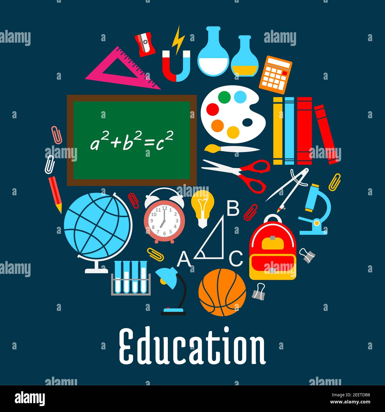 Education round symbol created of school supplies with pencil, ruler ...