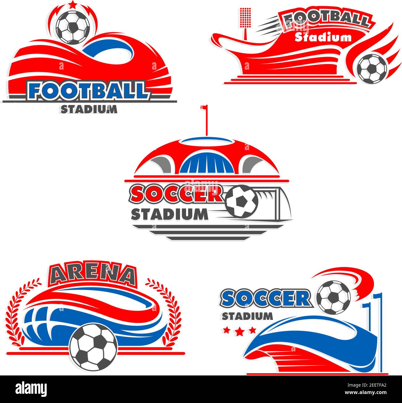 Soccer stadium or football sport arena icons. Vector isolated badges ...