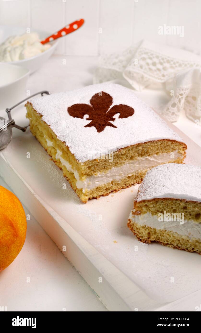 Closeup of schiacciata fiorentina, a carnival cake from Florence with ...