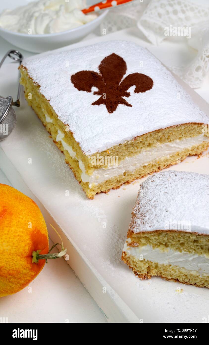 Closeup of schiacciata fiorentina, a carnival cake from Florence with ...