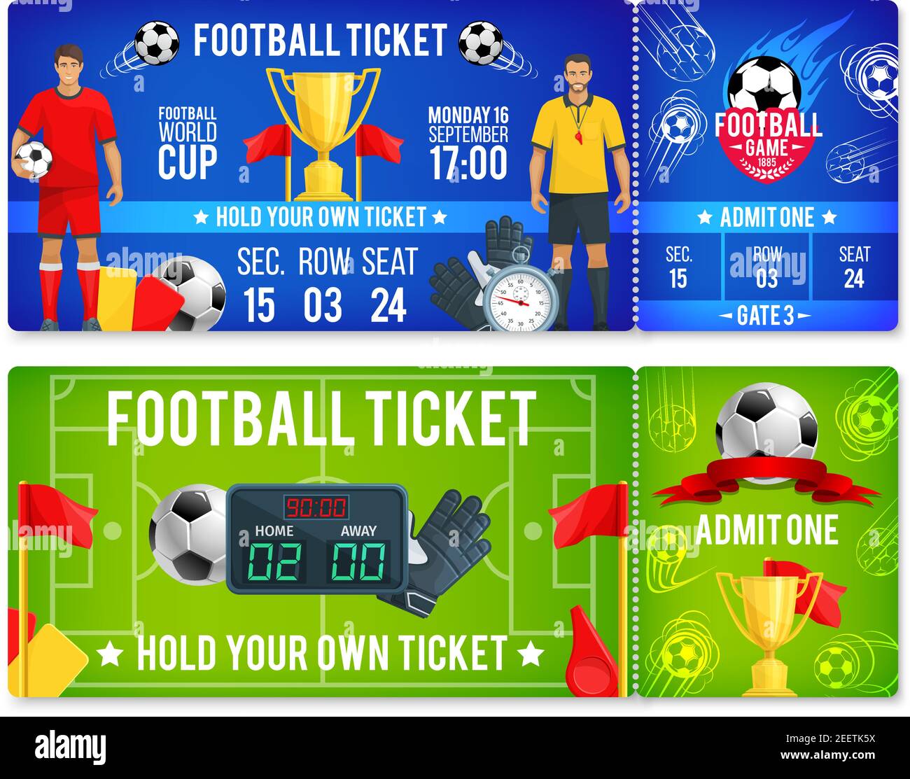 Soccer championship or football cup tournament ticket design templates ...
