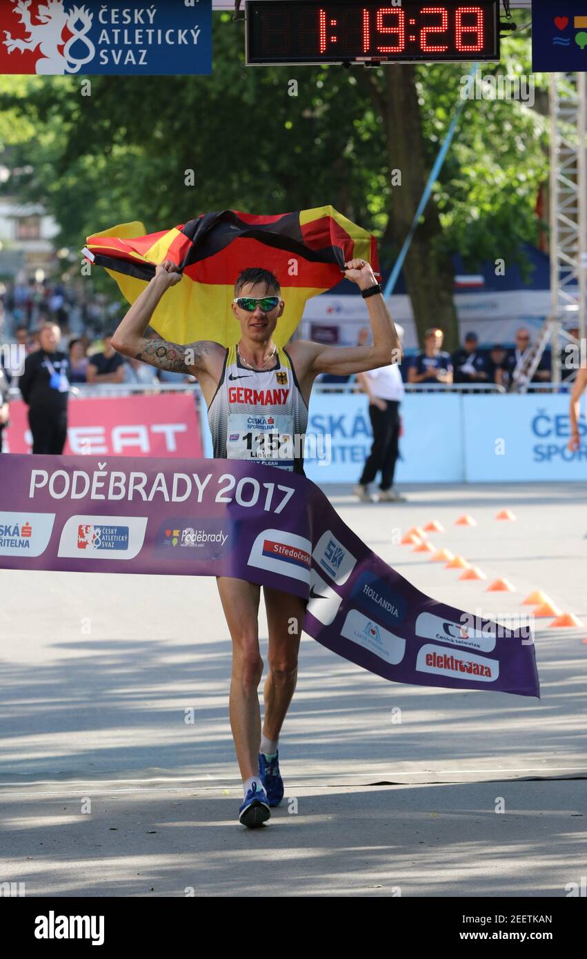 Christopher Linke celebrating winning the 20km in the European Race ...