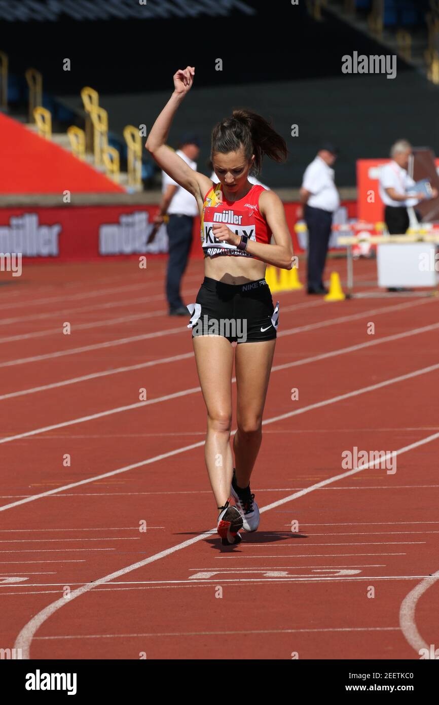 Erika Kelly it the finish of the 5000m race walk at the British ...