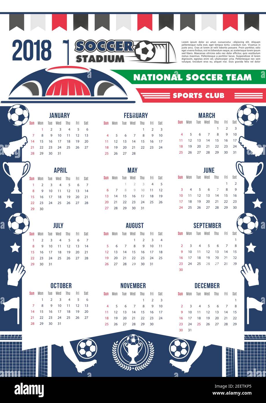 Soccer cup calendar 2018 template poster for football cup or sport fan ...