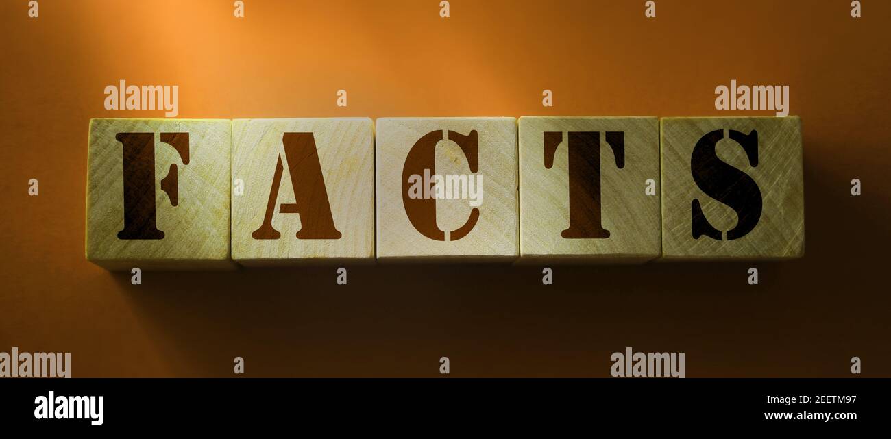 FACT Word Written In Wooden Cube. True or false fake and real facts and ...