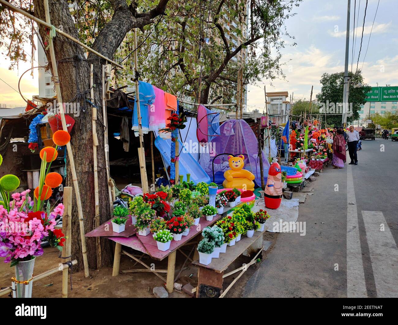 Road side shops carrying wickerware furniture, plants and home ...