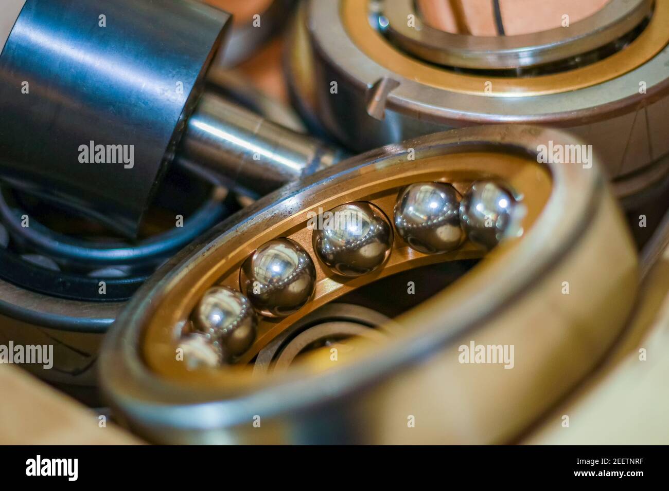 Ball bearing with other details close up. Engineering and industrial ...