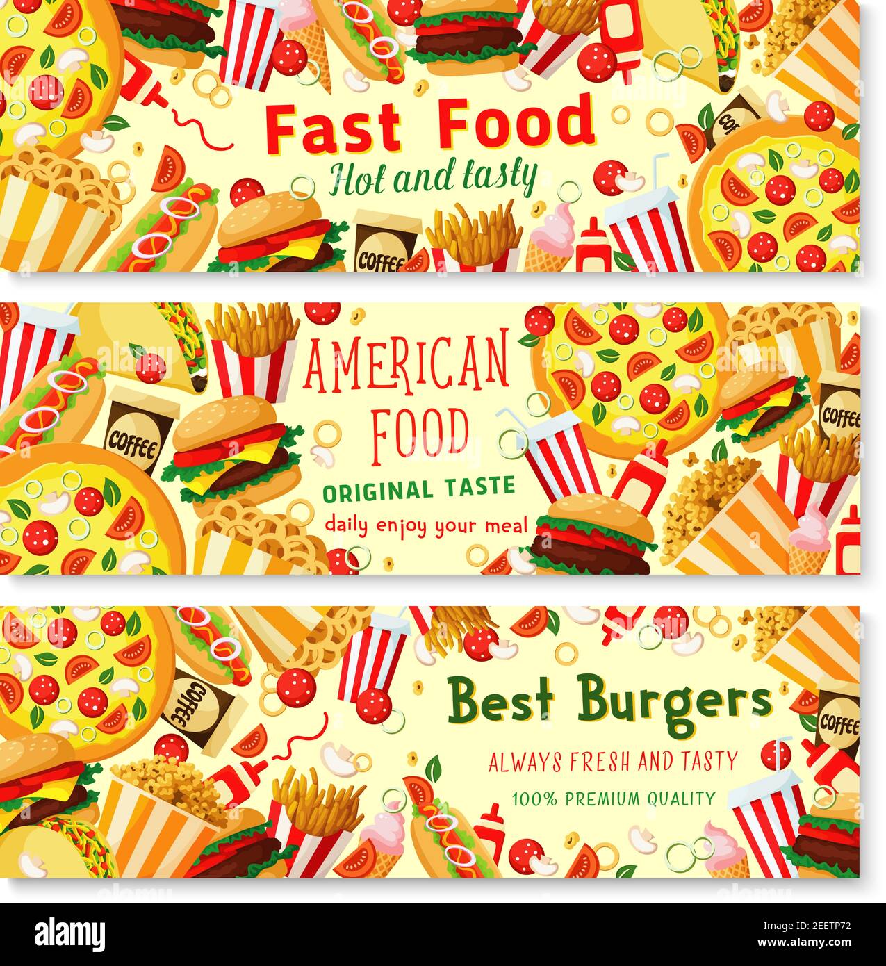 Fast food meals banners for fastfood restaurant menu template. Vector ...