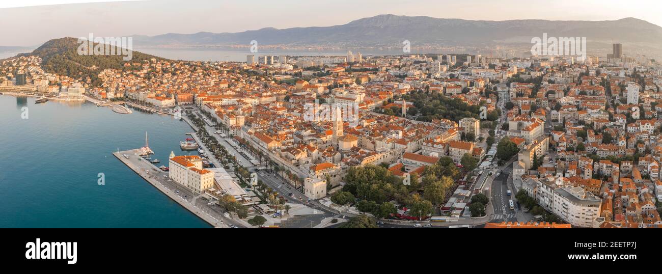 Aerial panoramic view of Diocletian Palace in Split old town during ...