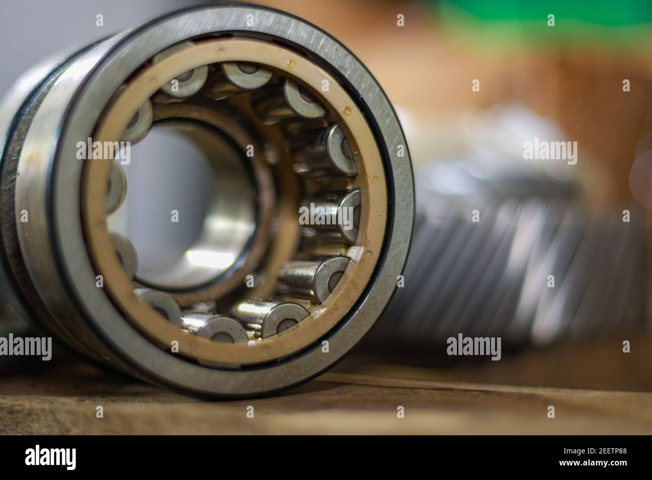 Ball bearing with other details close up. Engineering and industrial ...