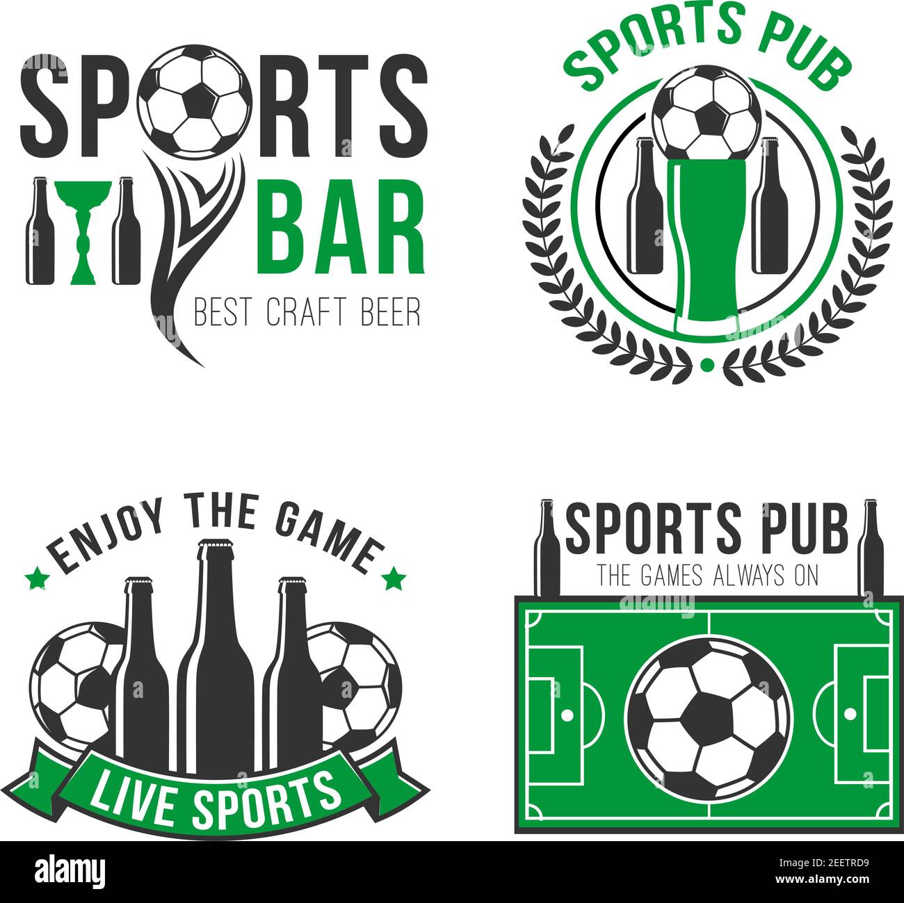 Soccer sport bar or football fan pub icon design template. Vector signs ...