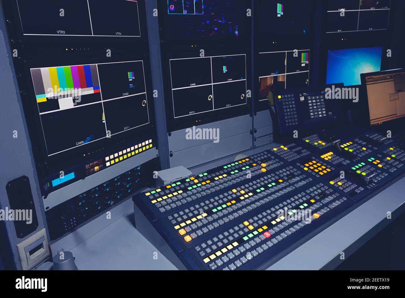 Equipment in outside broadcasting van Stock Photo - Alamy