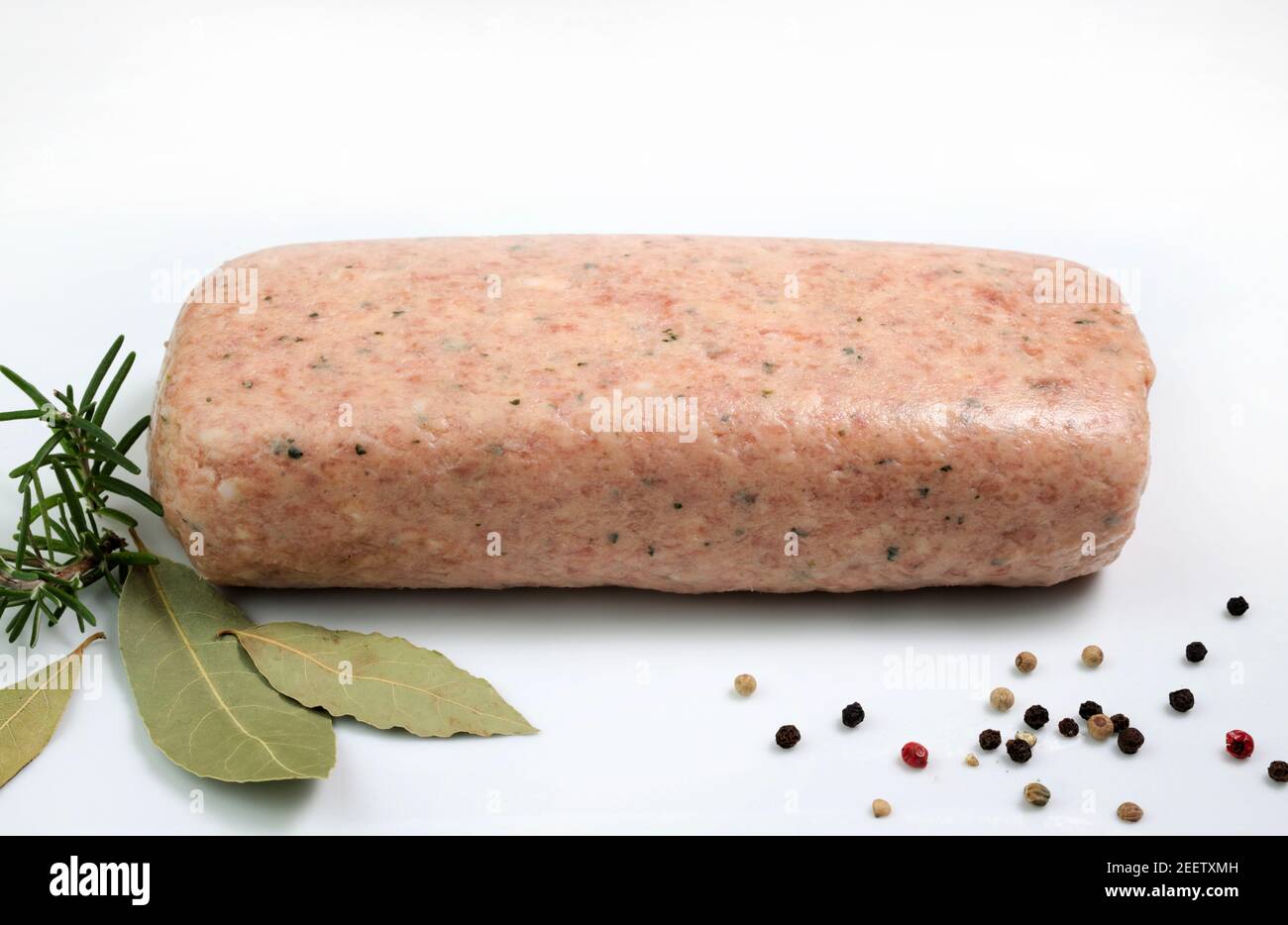 Raw meatloaf on white background. Top view. Copy space Stock Photo - Alamy