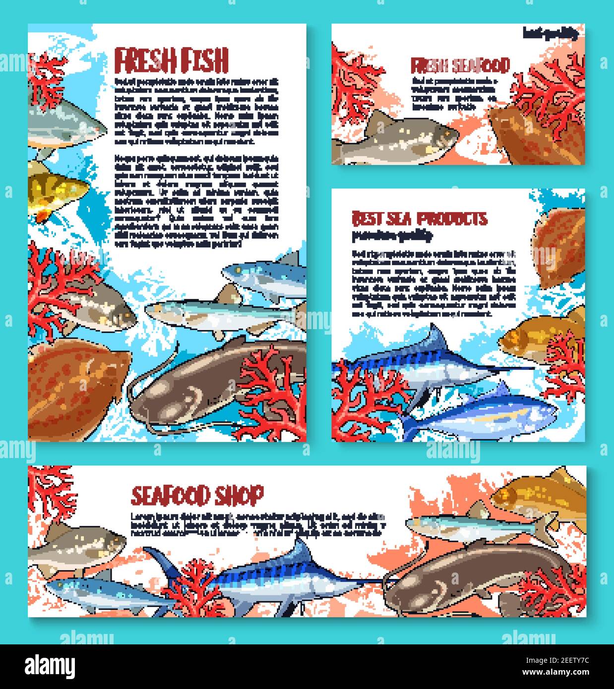 Fish poster or banner sketch design template for fisher market or ...