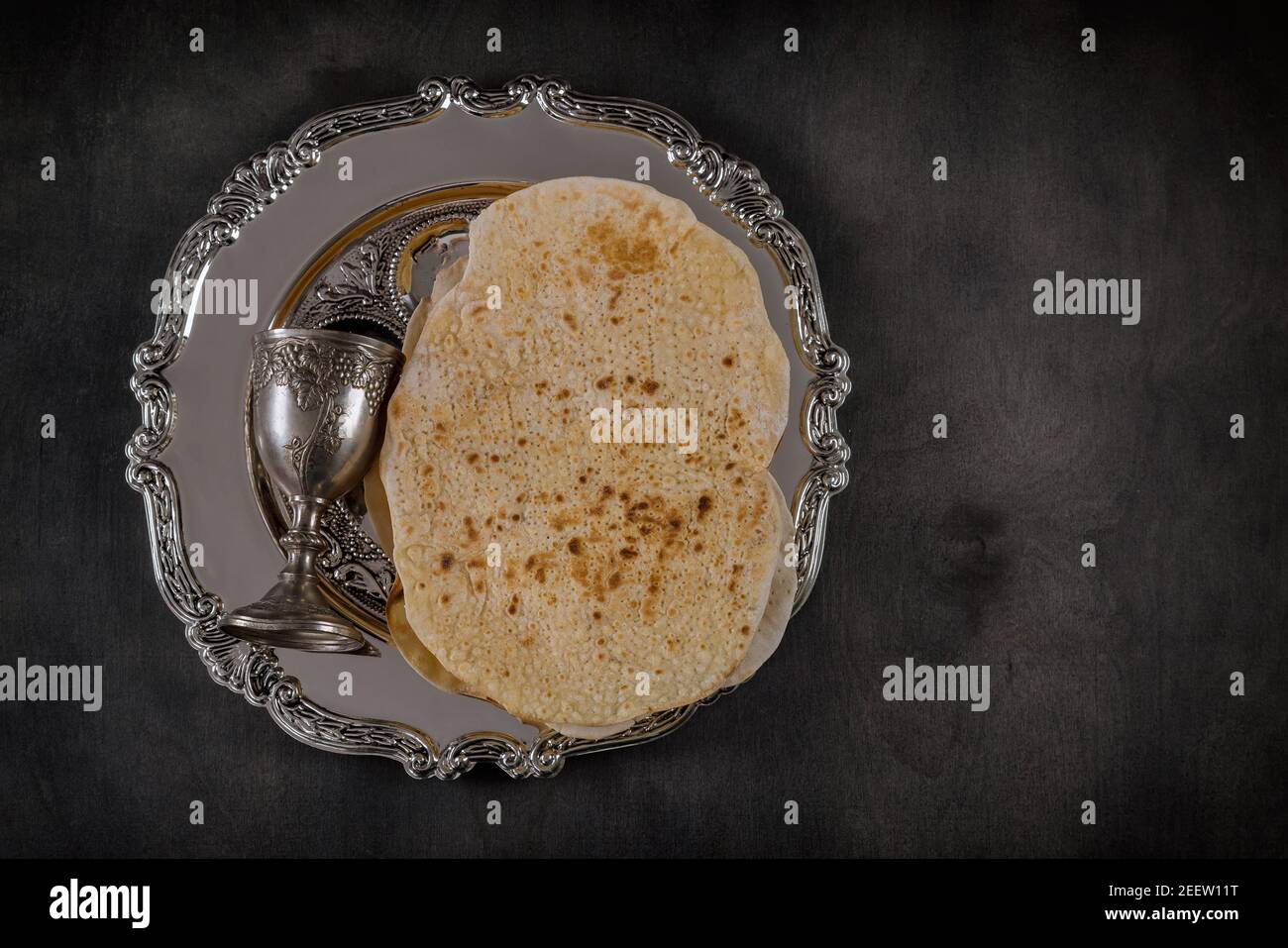 Orthodox Jewish prepared with cup wine kosher matzah on traditional ...