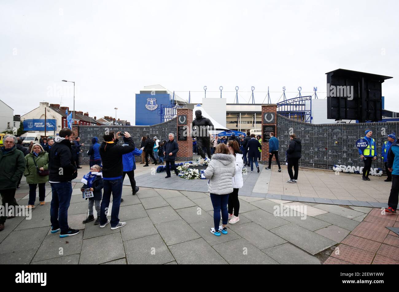 At the dixie dean statue outside goodison park in liverpool hi-res ...