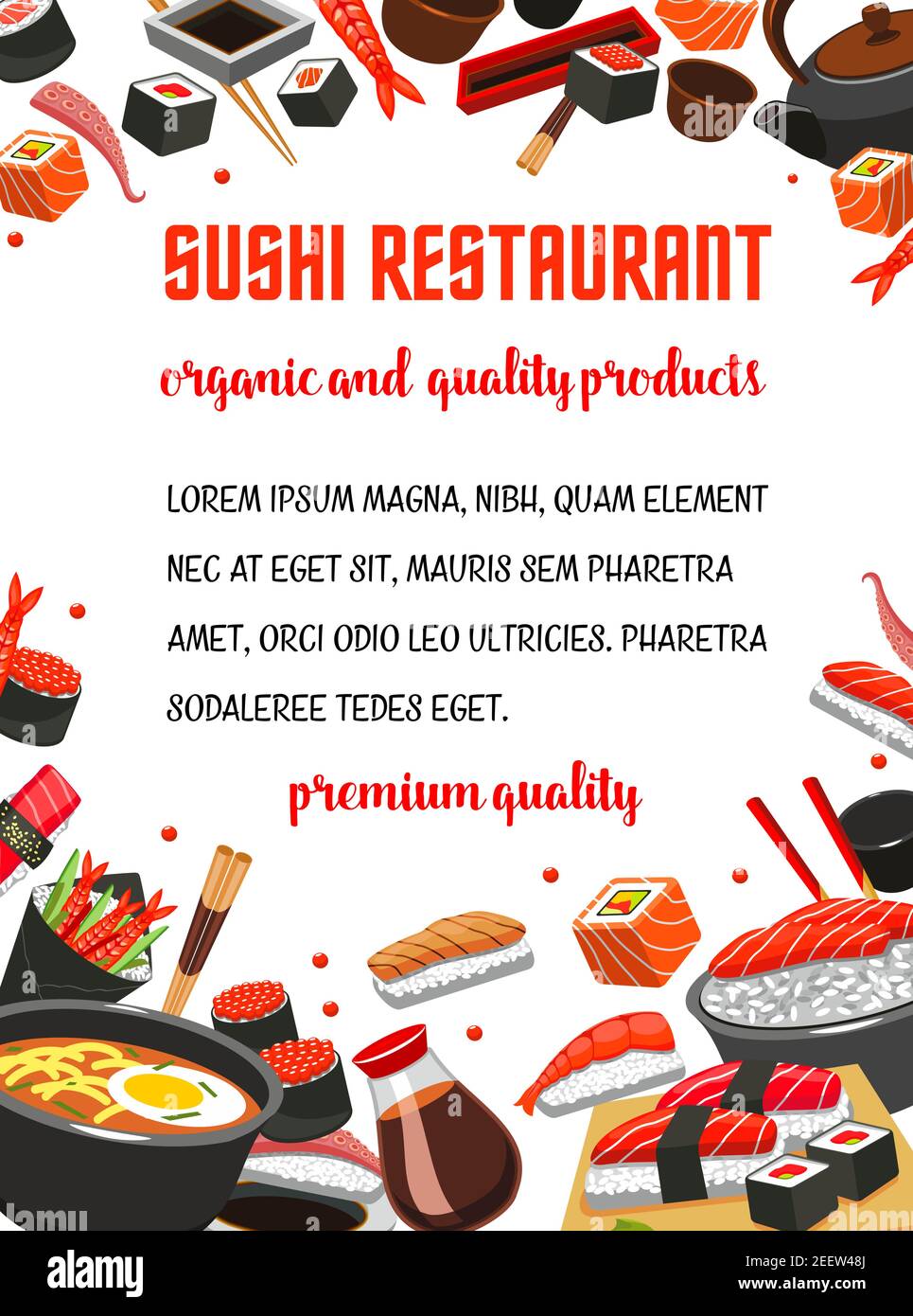 Sushi restaurant menu banner of japanese cuisine dishes. Seafood rice ...