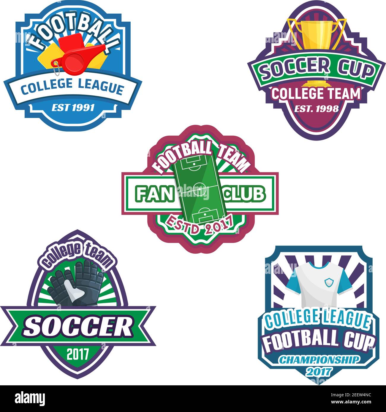 Soccer cup and football sport club badge set. Football game field ...