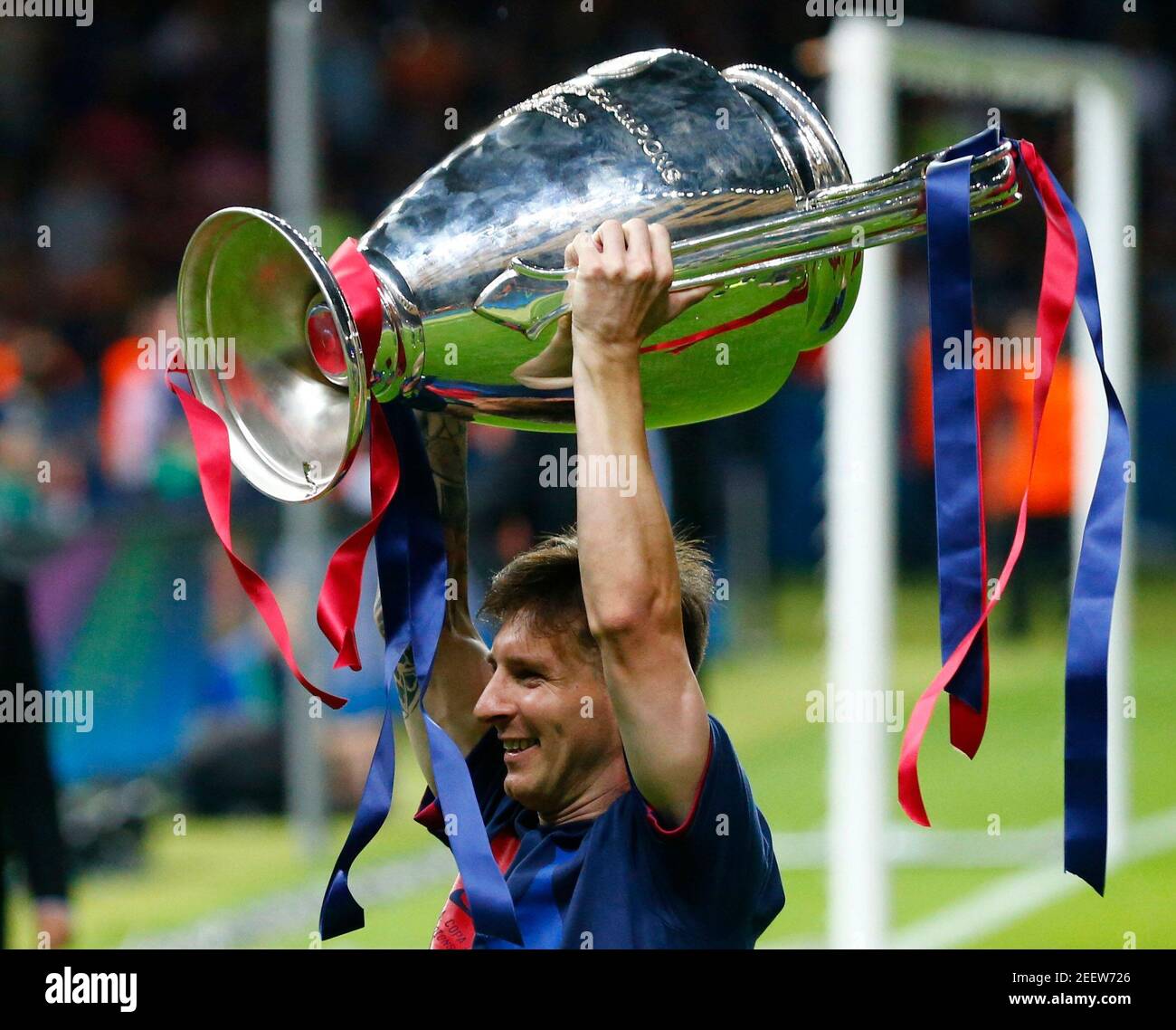 Barcelonas lionel messi celebrates winning uefa champions league hi-res ...