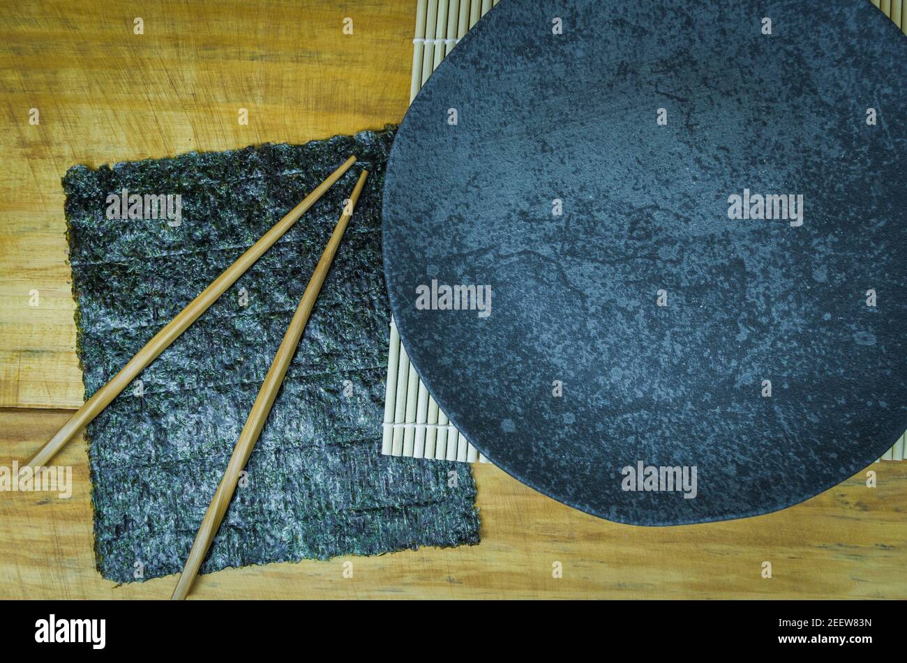Beautiful background for Japanese food, empty plate seen from above ...