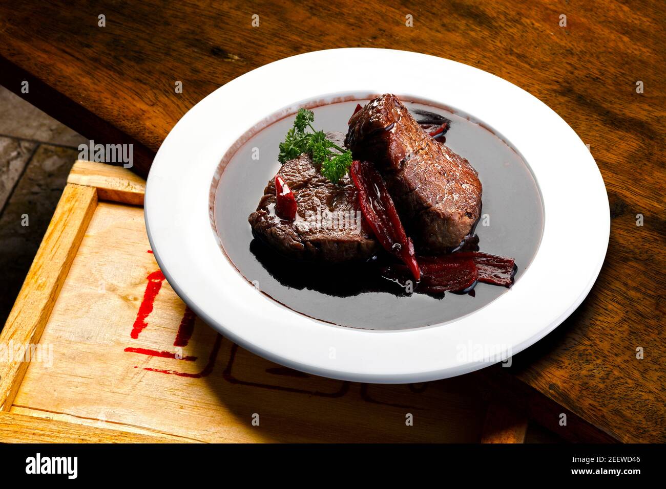 Filet mignon red wine sauce Stock Photo - Alamy