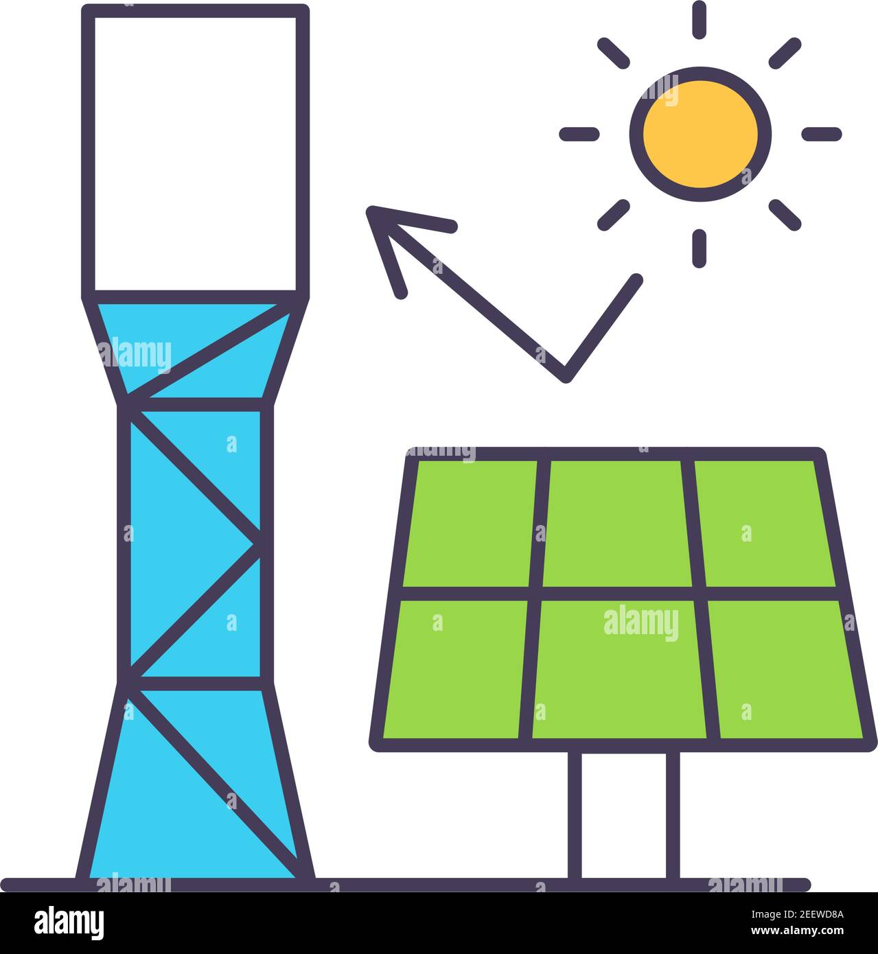 Rays of sun hitting solar panel RGB color icon Stock Vector Image & Art ...