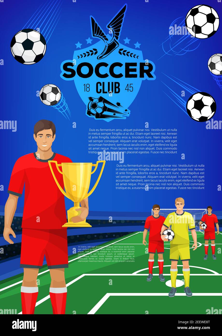 Soccer sport club banner template with football game team. Champion ...