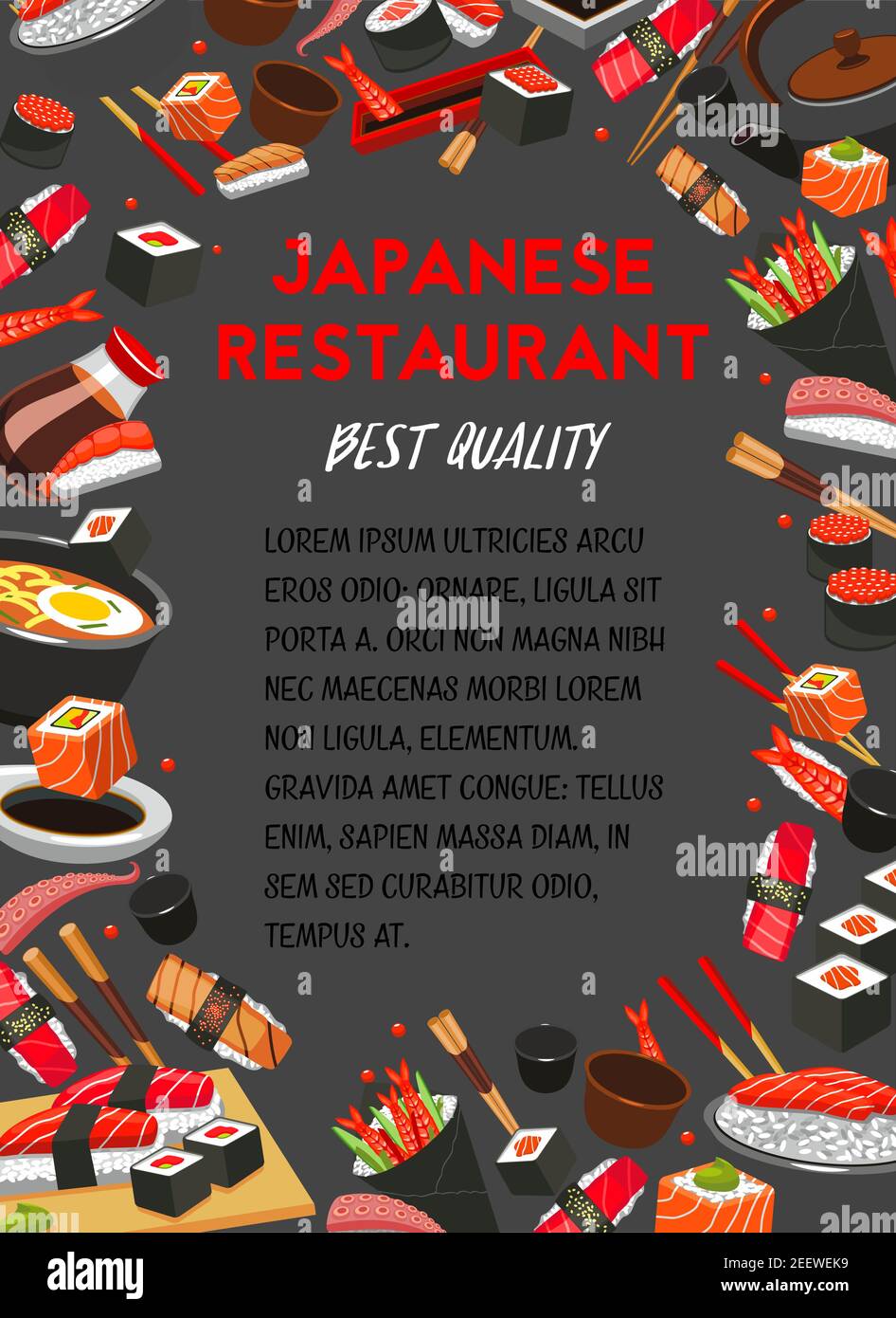 Japanese cuisine restaurant poster for sushi bar or Asian food menu ...