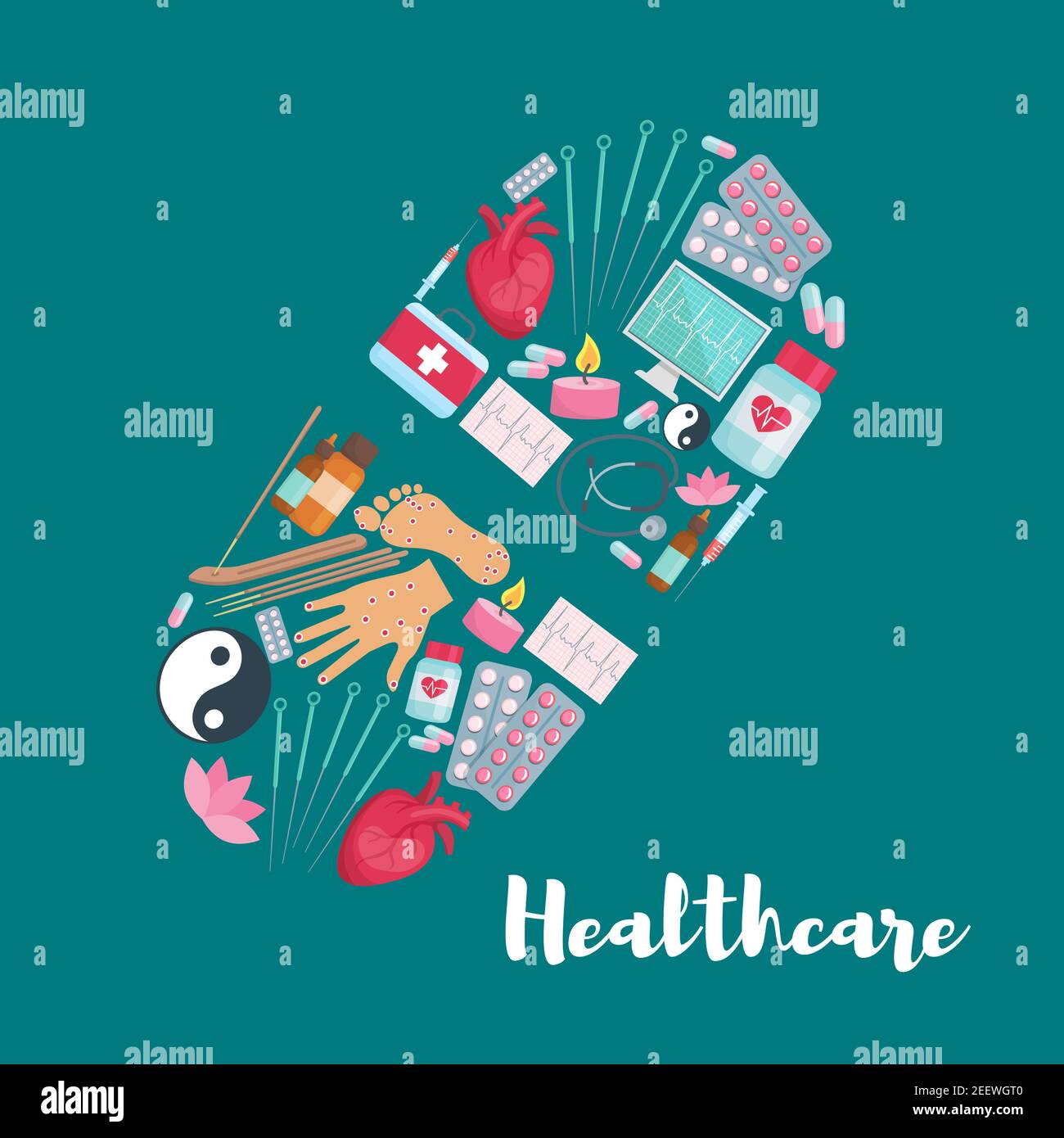 Medical healthcare poster in pill shape. Vector design of medicine ...