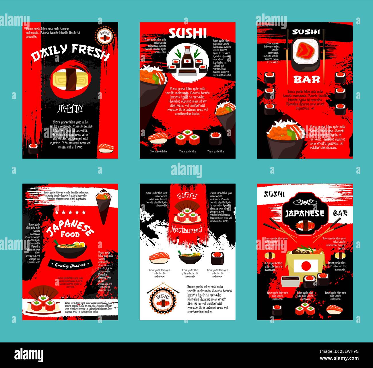 Japanese cuisine restaurant and sushi bar menu template. Salmon fish ...